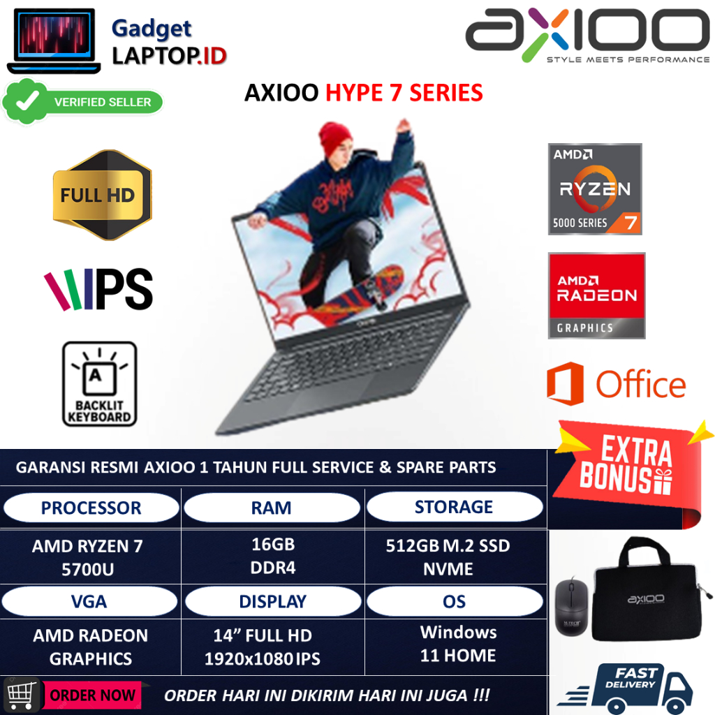 Jual Laptop Axioo Hype 7 Amd Ryzen 7 5700U RAM 16GB 512GB SSD 14 Inch ...