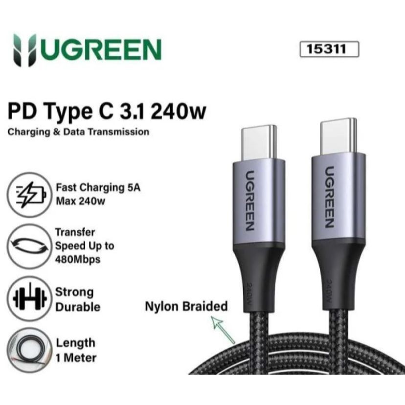 Jual UGREEN Kabel Data Type C To Type C PD Fast Charging 240w Nylon Braided 15311/ UGREEN Kabel ...