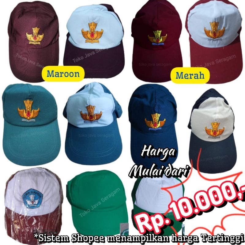 Jual Topi SD SMP SMA Maroon Hijau Merah Biru Dongker Navy Abu MI MTs MA ...