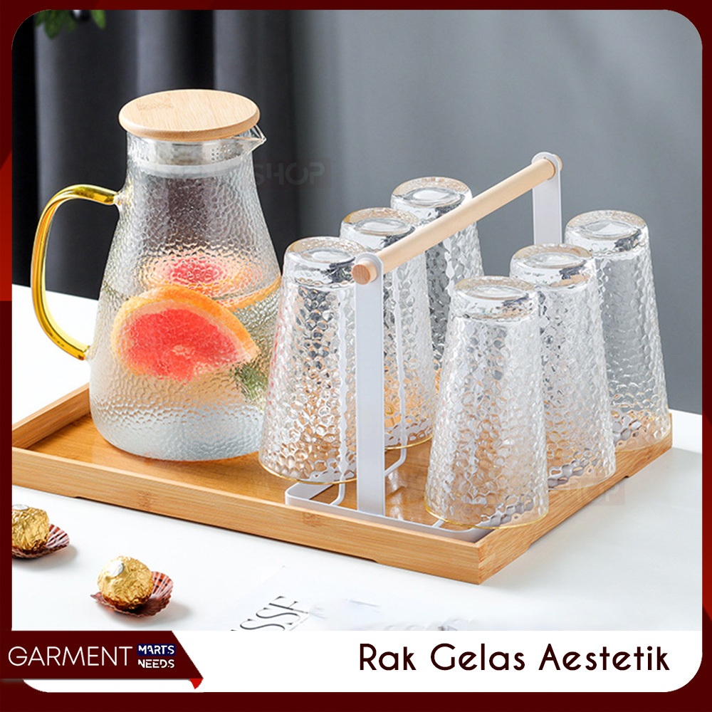 Jual Rak Gelas Organizer Besi Cup Holder 6 Slot Tempat Cangkir Gelas Minimalis Pegangan Kayu Cup ...