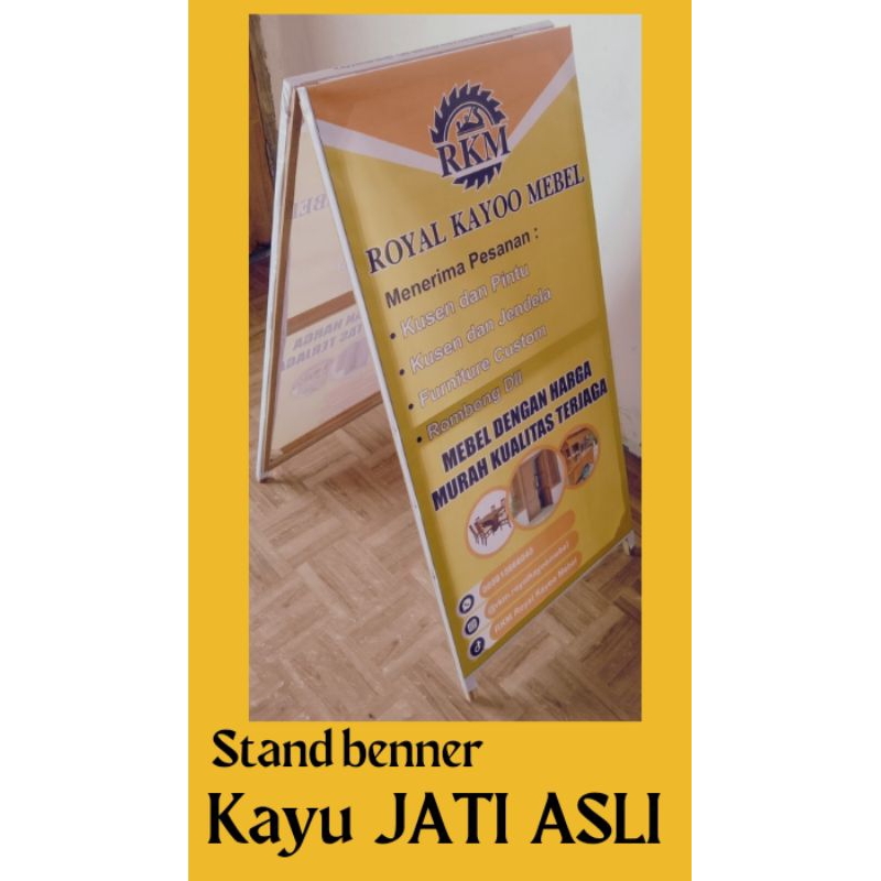Jual STAND BANNER STANDING KAYU JATI ENGSEL STAINLESS BISA CUSTOM ...