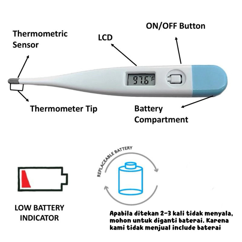 Jual THERMOMETER DIGITAL (tidak termasuk baterai) Termometer Alat ...