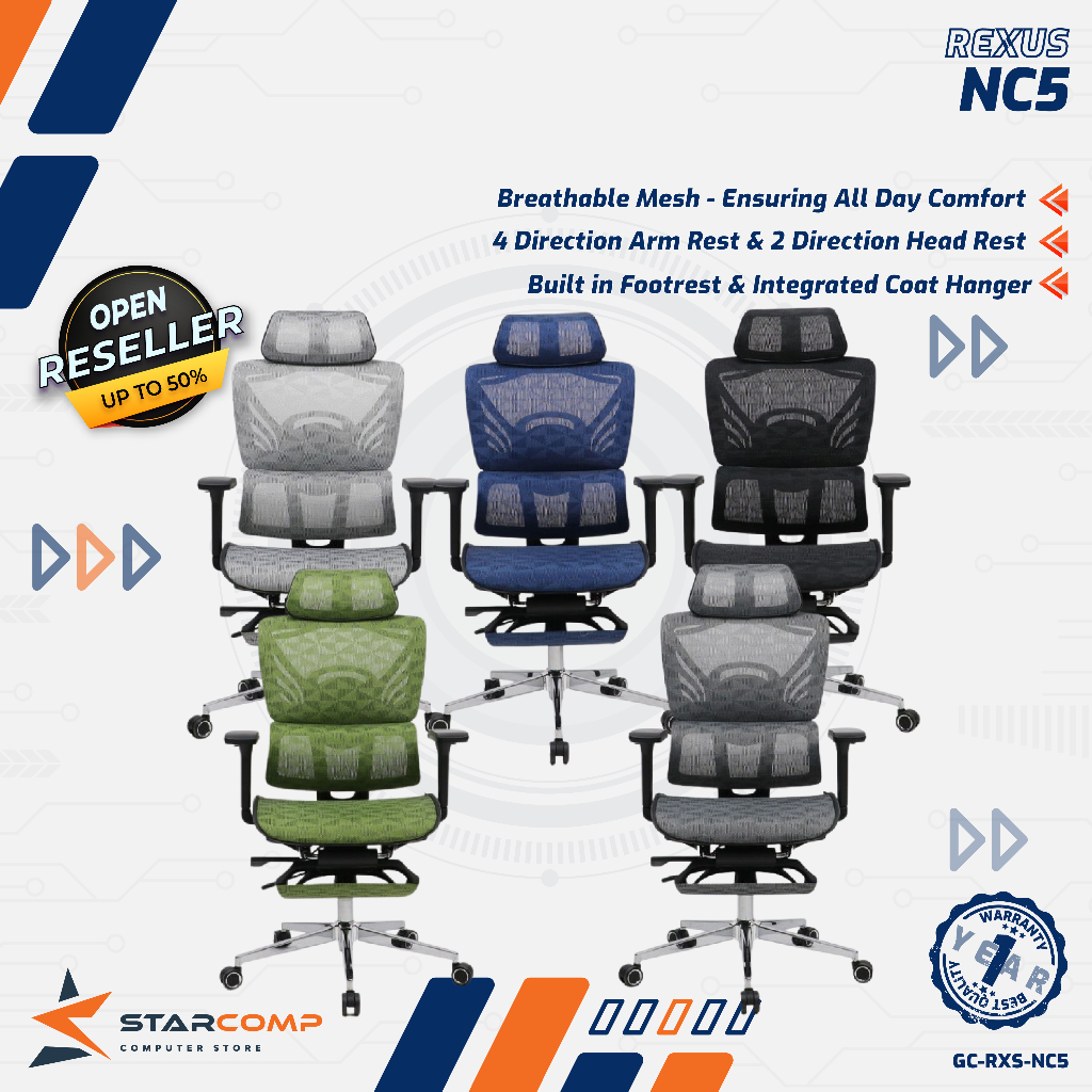 Jual Rexus NC5 Max / NC-5 Max Kursi Ergonomic Jaring Office Chair Kursi ...