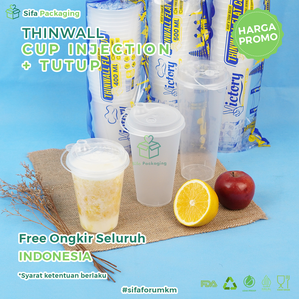 Jual Thinwall Cup Injection Transparan Frosted + Tutup Gelas Plastik ...