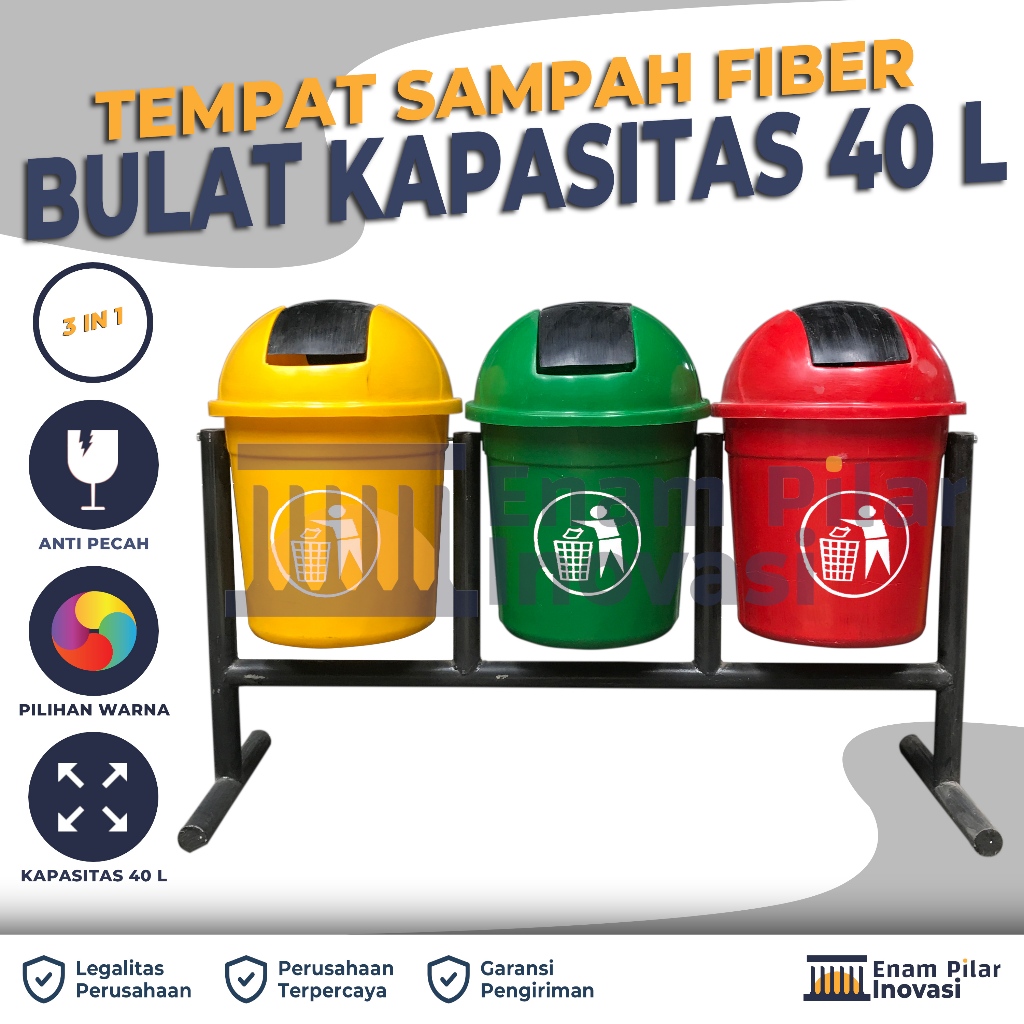 Jual Tempat Sampah 3 in 1 Bulat Kapasitas 40 Liter, 3 Warna, 3 Pilah, 3 ...