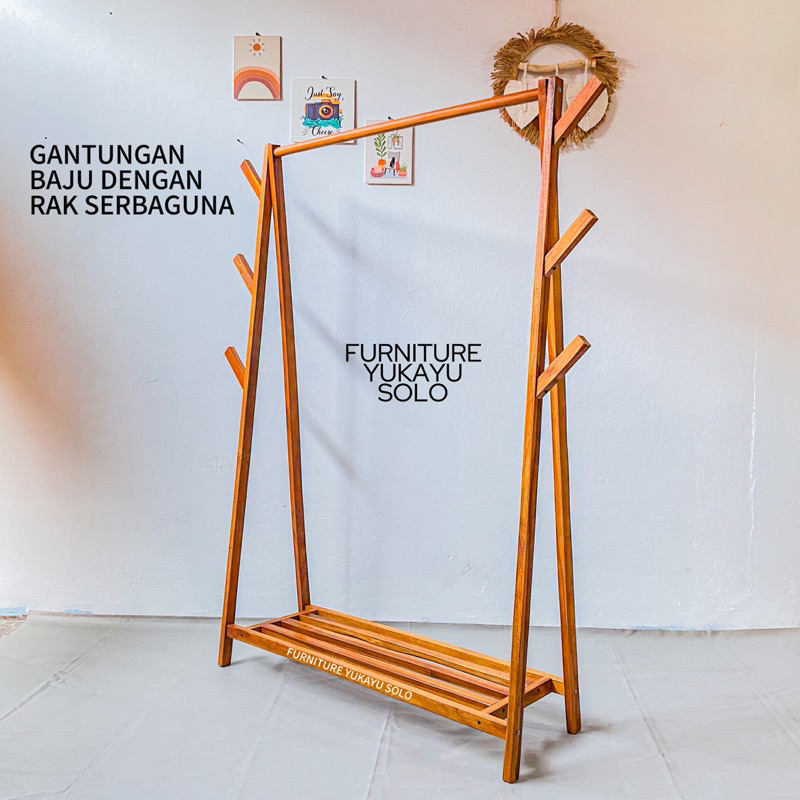 Jual GANTUNGAN BAJU DENGAN RAK KAYU JATI SERBAGUNA / RAK DISPLAY ...
