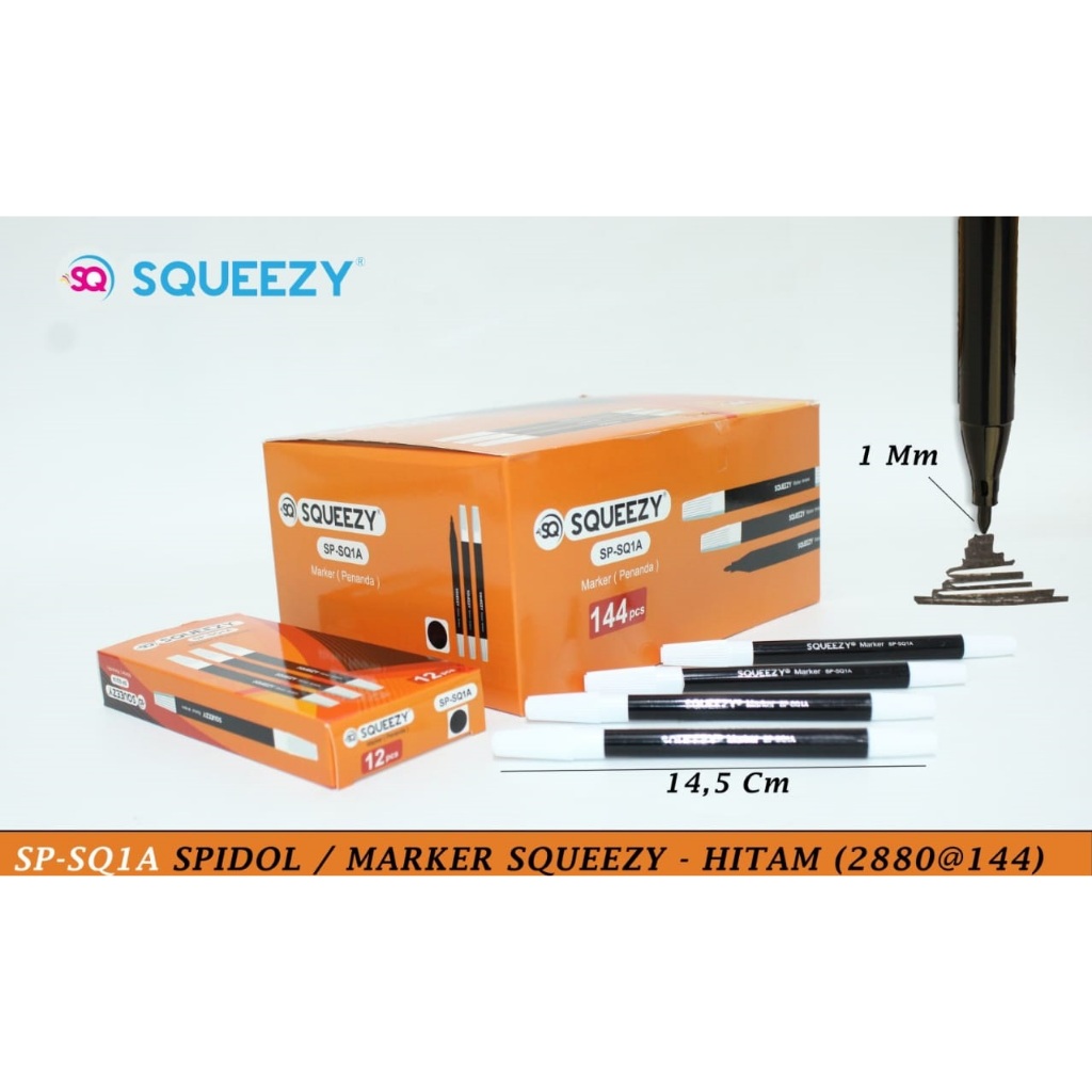 Jual [1 Kotak] Spidol Marker Kecil Hitam, Biru, Merah Squeezy SQ-SQ1A ...