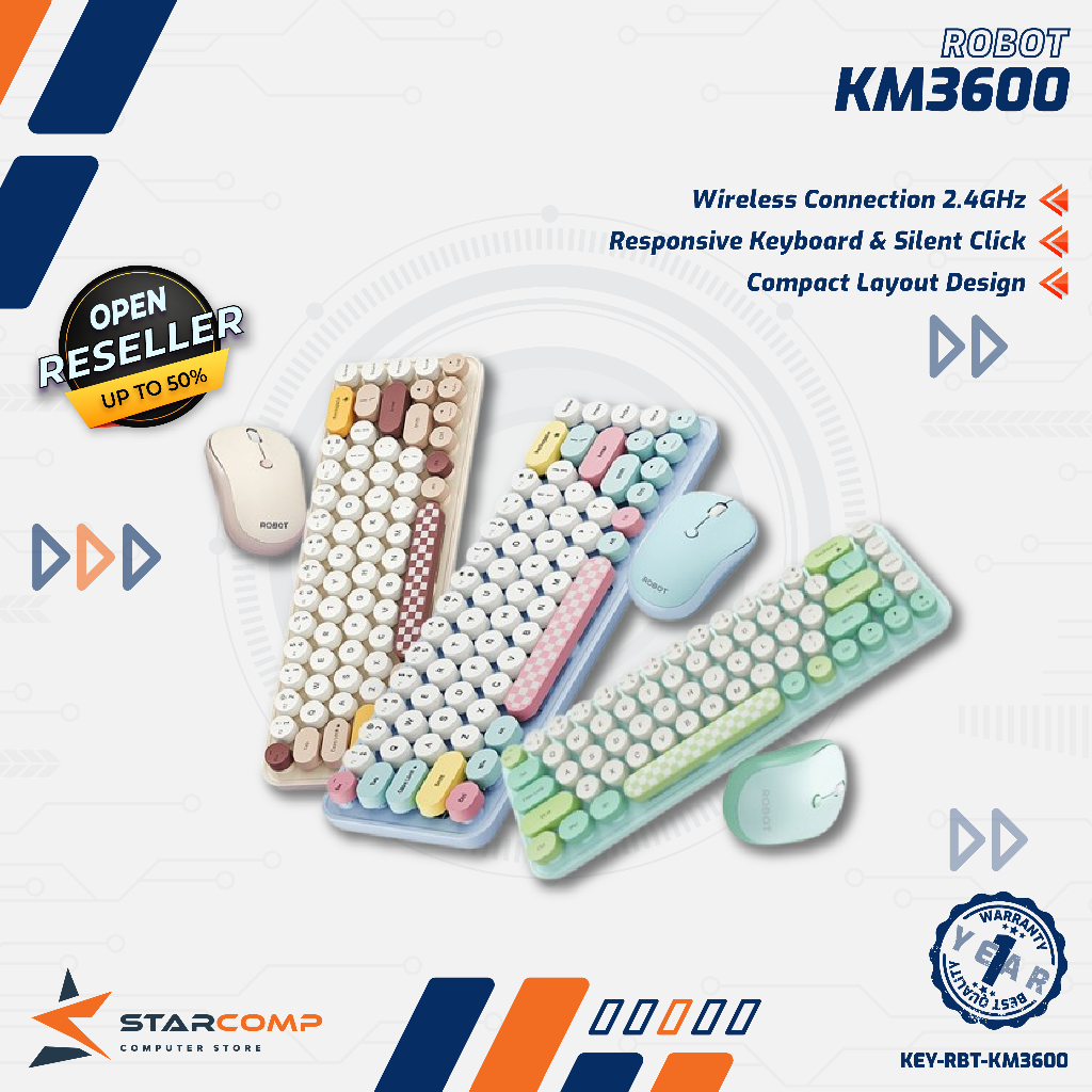 Jual Robot KM3600 Keyboard Mouse Combo Wireless 2.4GHz Colorful Stylish ...