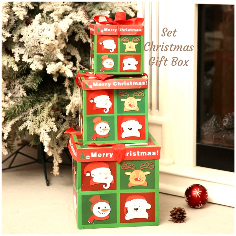Jual ISI 3 BOX set Christmas GIFT BOX Kotak Kado Nuansa Natal isi 3 pcs ...