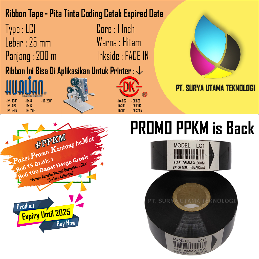 Jual Ribbon Tape LC1 25 x 200 Pita Tinta Coding Cetak Expired Hot ...