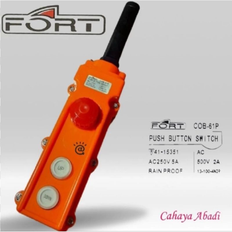 Jual FORT Hoist Push Button COB-61P 5A 2 Tombol With Emergency STOP / Push Button Switch COB61P ...