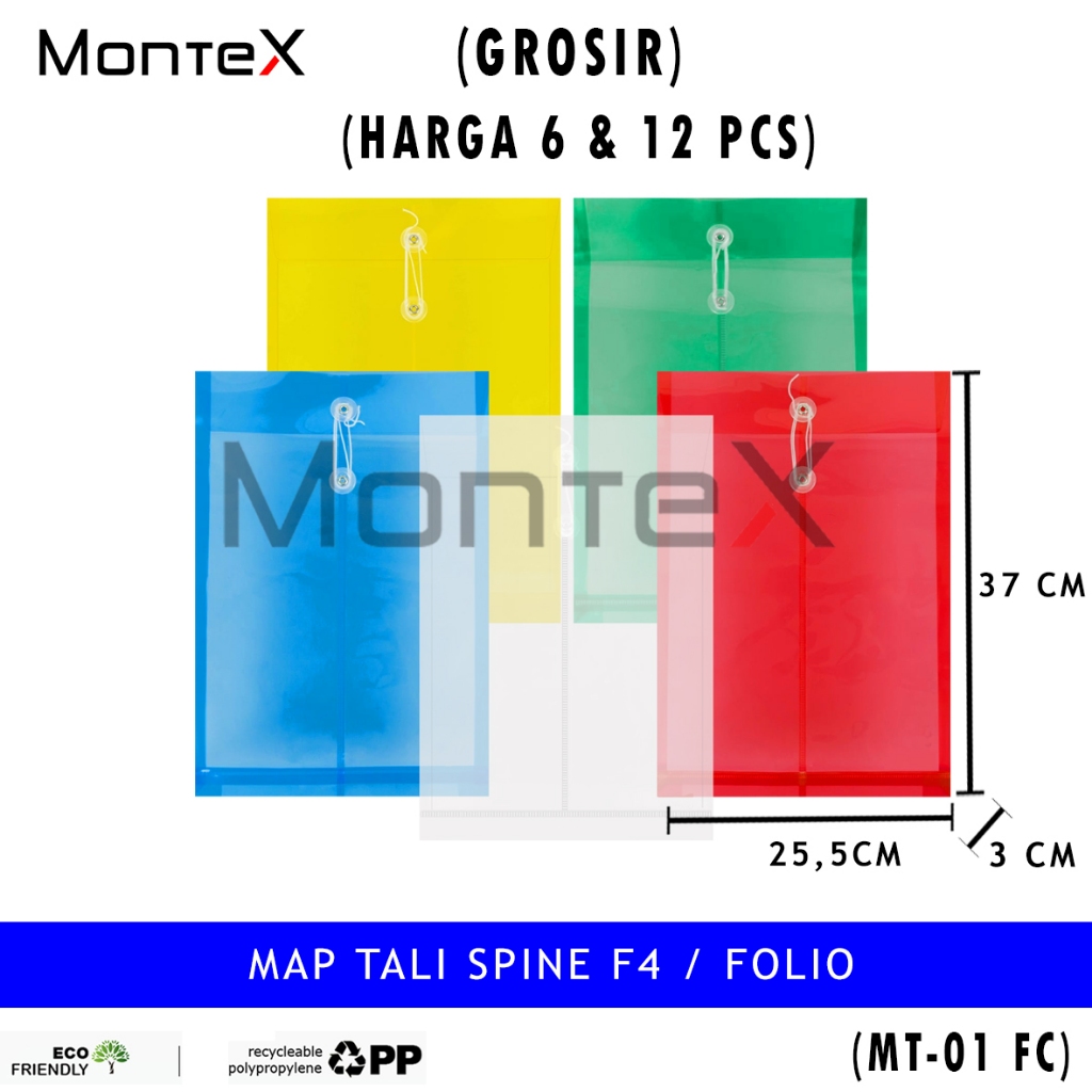 Jual MONTEX 6 PCS MAP TALI PLASTIK PUNGGUNG F4 FOLIO GROSIR/MT-01 FC ...