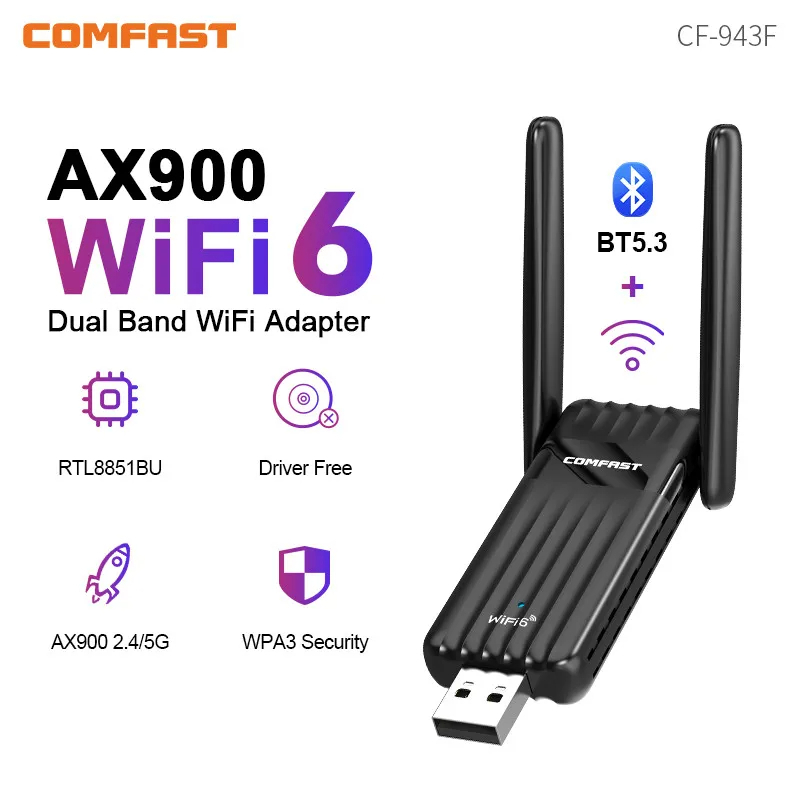 Jual COMFAST AX900 WiFi 6 USB Adapter Bluetooth BT5.3 Dual Band 2.4/5GHz 900Mbps WiFi6 Dongle ...