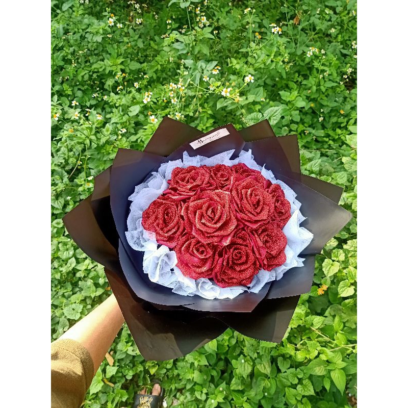 Jual BUKET BUNGA PITA SATIN + GLITER 10 Tangkai | Shopee Indonesia