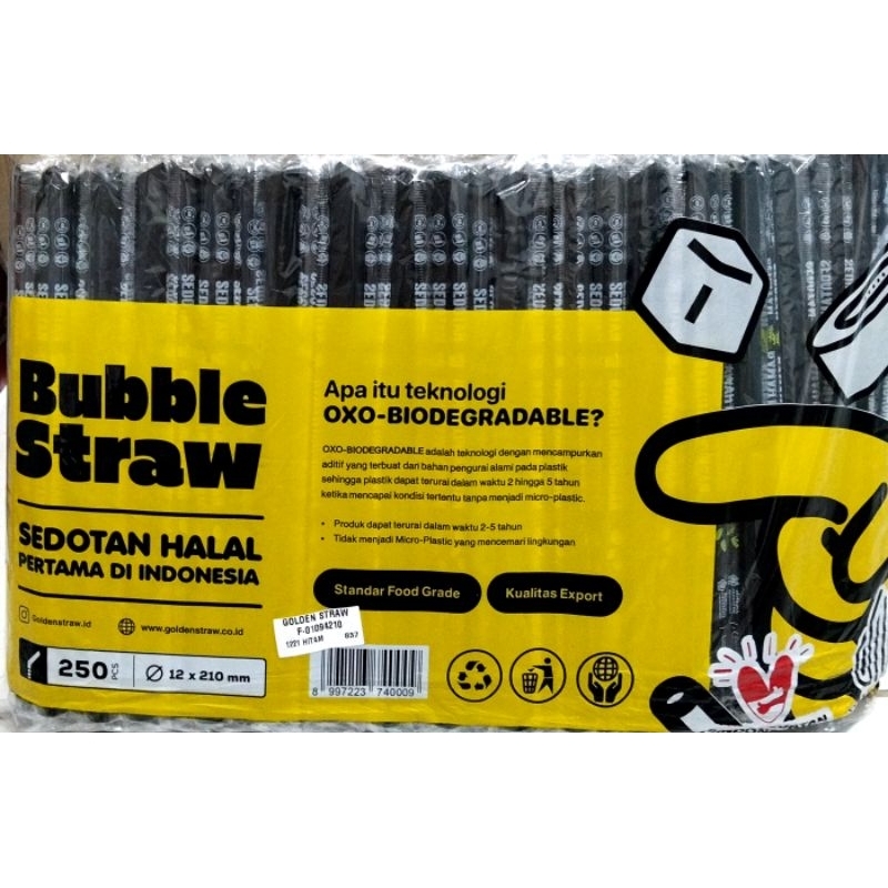 Jual Sedotan Bubble Steril 12mm x 21cm Hitam Golden Straw 250 Batang ...