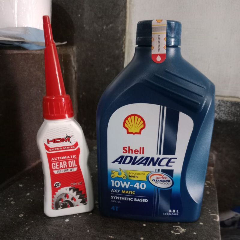 Jual Paket Oli Shell Advance Matic AX7 10w-40 0.8L ORI & Oli Gardan hdm ...