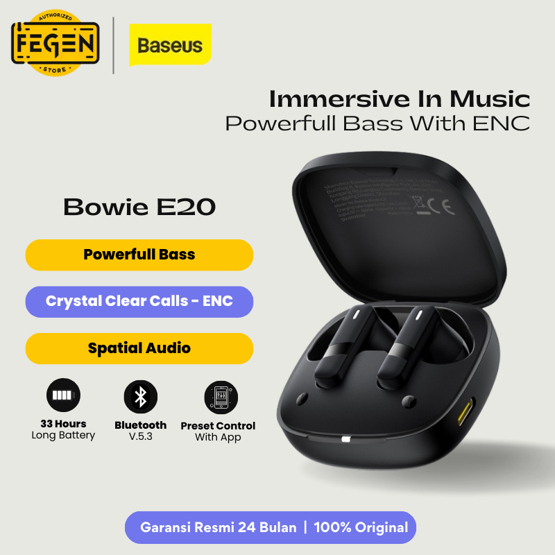 Jual Baseus Bowie E20 ENC True Wireless Bluetooth V5.3 Earphone TWS Mini Earbuds Powerful Bass ...