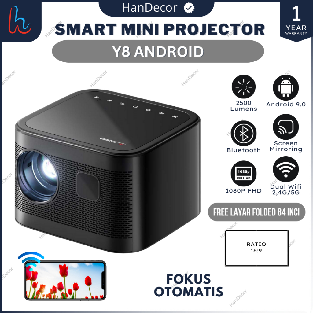 Jual SMART PROYEKTOR MINI LED Y8 ANDROID 9.0 2500 LUMENS SUPPORT 4K ...