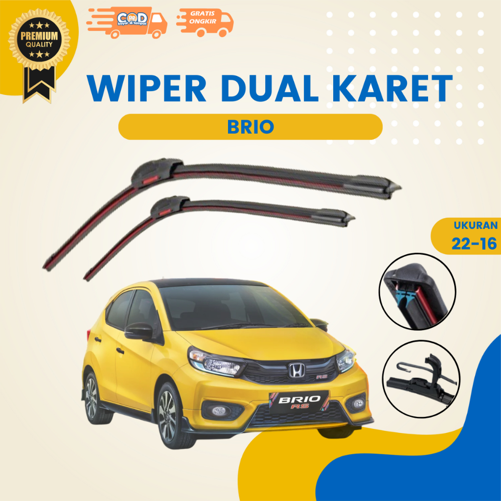 Jual Wiper Mobil Dual Karet Double Blade Honda Brio Ukuran 22 dan 16 Inci Sepasang Bisa COD ...