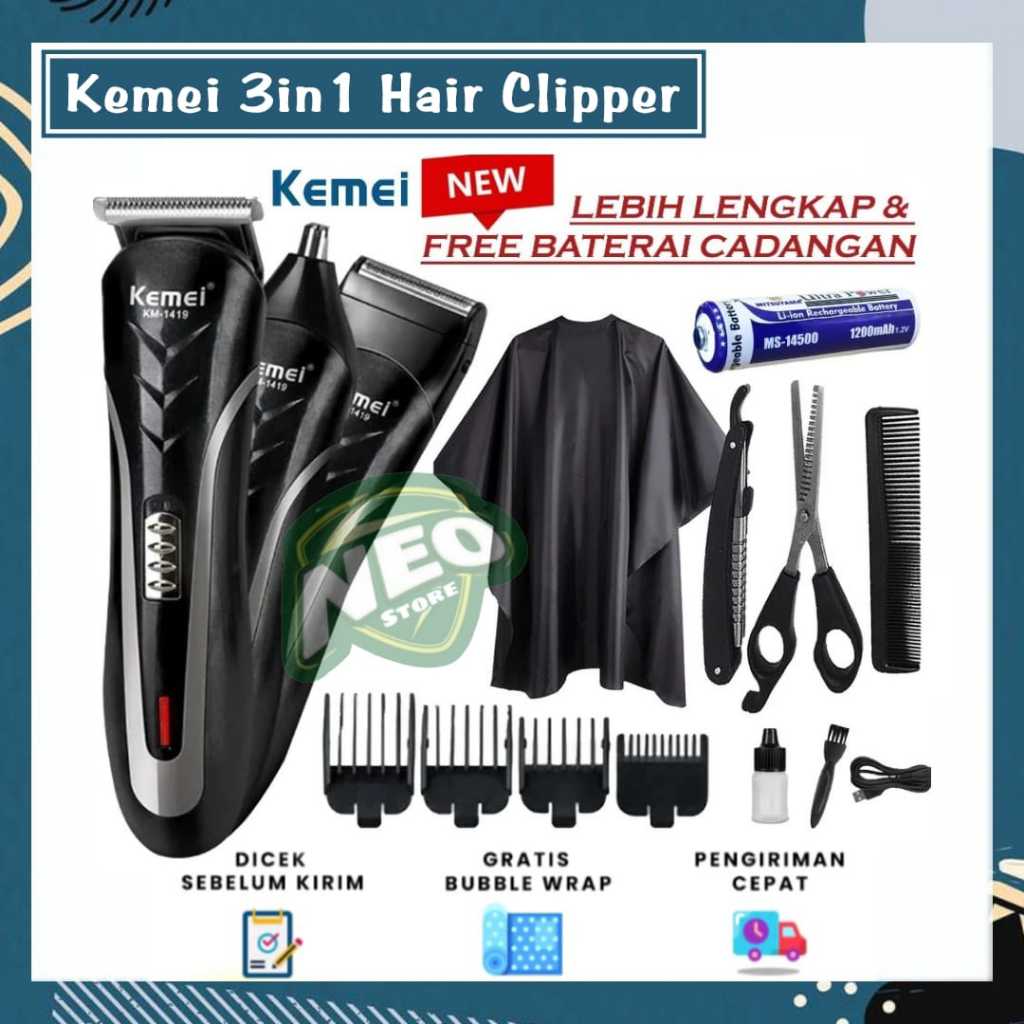 Jual Alat Mesin Cukur Rambut Elektrik KM-1419 Rechargeable Hair Clipper Alat Cukur Jenggot Kumis ...