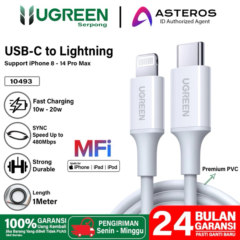 Jual Ugreen Kabel Data Type c to lightning 1.5M 60W PD MFI White | Shopee Indonesia