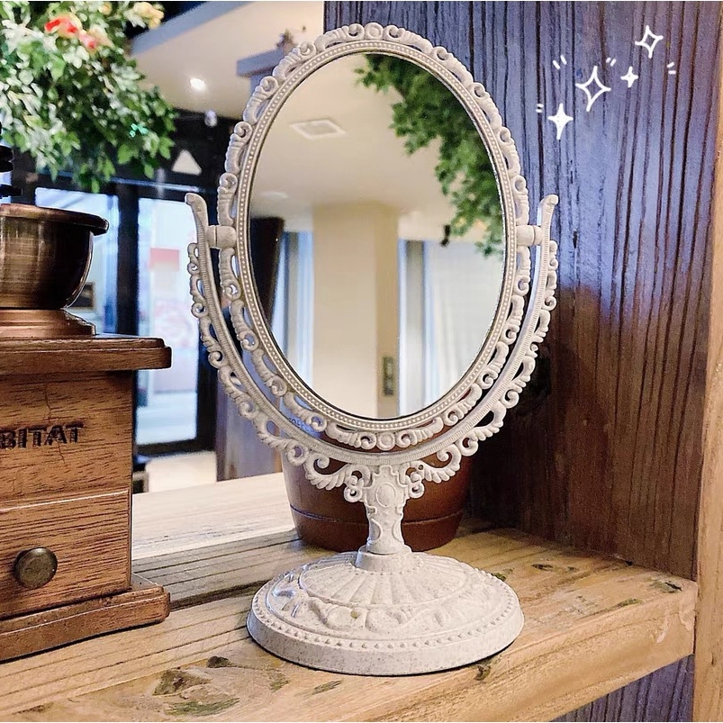 Jual Cermin Kaca Rias Makeup Putar Oval 2 Sisi Kaca rias Putih Gold ...