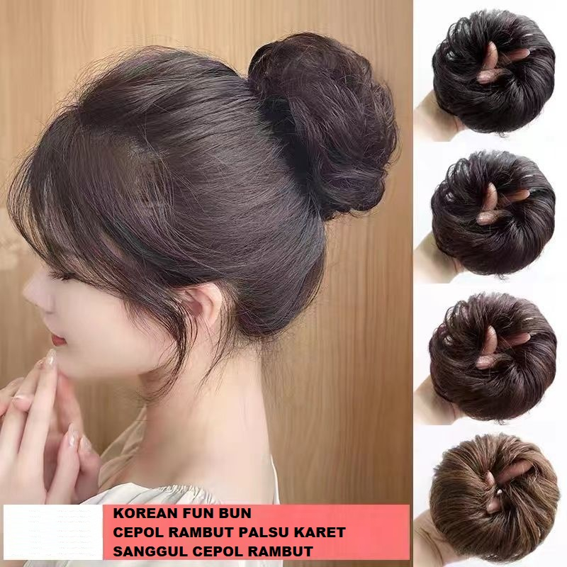 Jual Karet Scrunchie, Korean Fun Bun, Cepol Rambut Palsu, Sanggul Ikat ...
