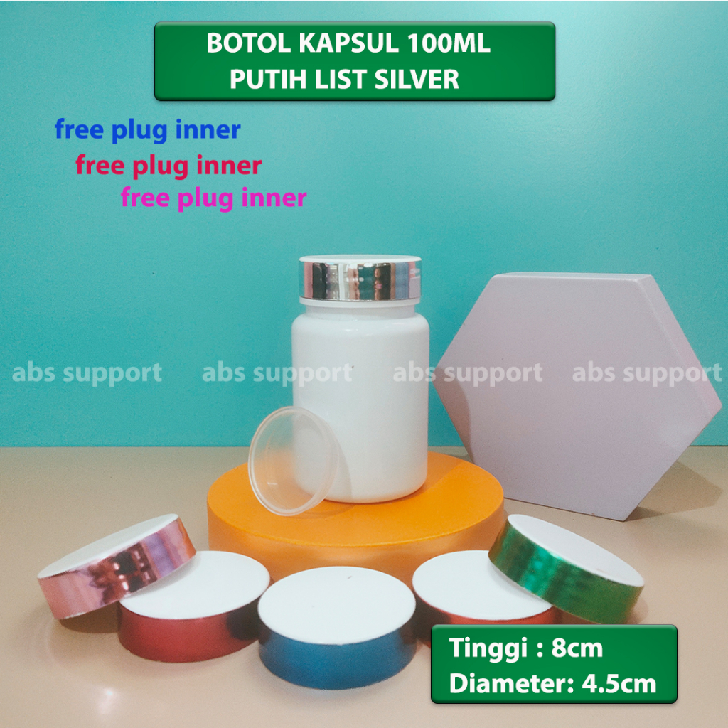 Jual Botol kapsul isi 30 putih tutup silver / botol 100ml + Plug Inner ... Jual Botol kapsul isi 30 putih tutup silver / botol 100ml + Plug Inner ...