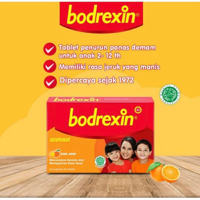 Jual Bodrexin Acetosal Penurun Demam Rasa Jeruk 1 Box 4 Strip | Shopee ...