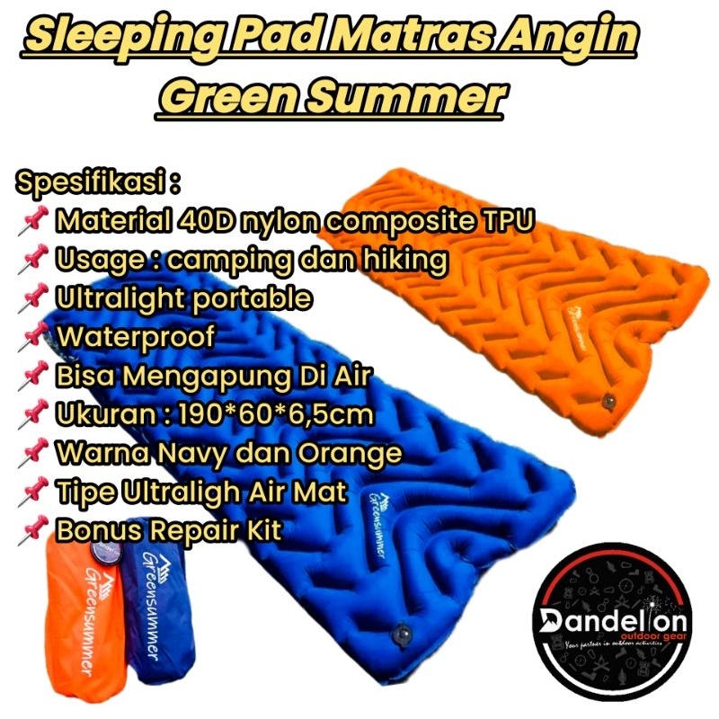 Jual Matras angin atau sleeping pad green summer bonus repair kit ...