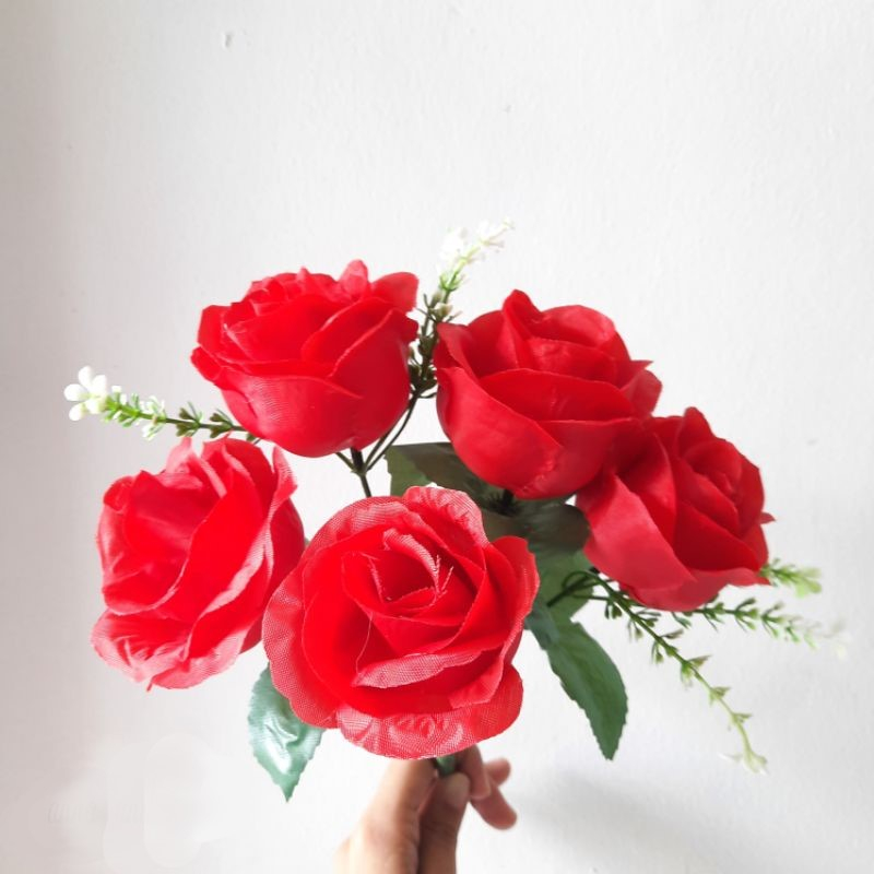 Jual (1 tangkai) Bunga Mawar 5 Cabang / Artificial Rose / Bunga Plastik ...