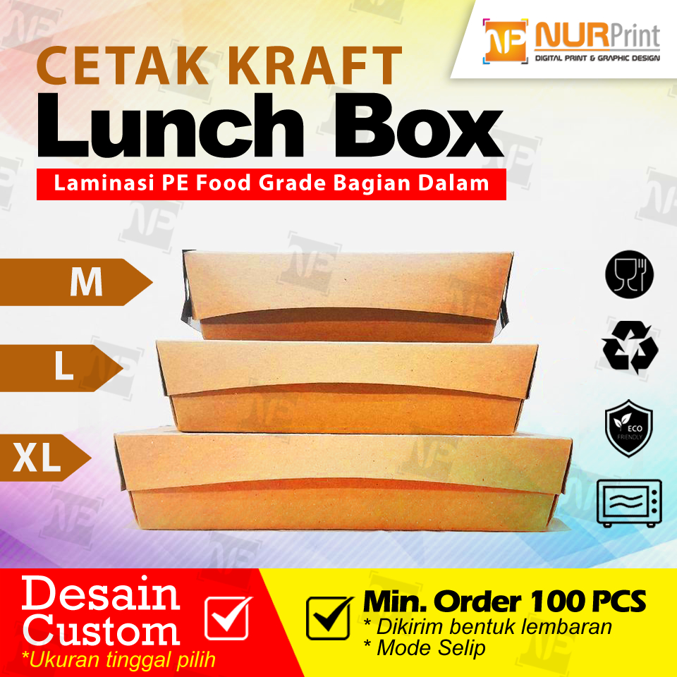 Jual Paper Lunch Box Kraft Laminasi | CUSTOM DESAIN Tinggal Pilih ...