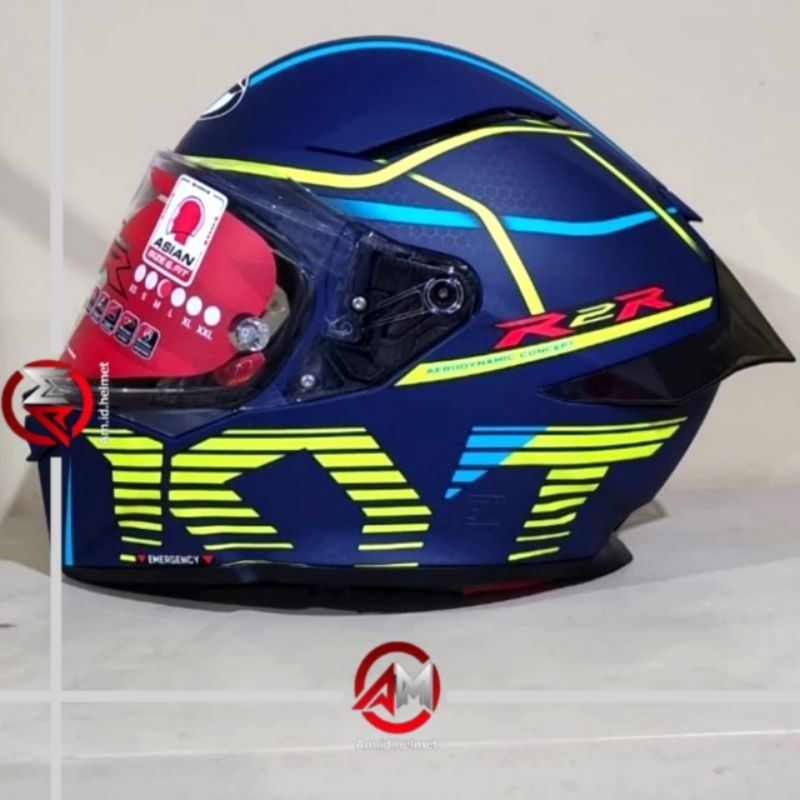 Jual HELM KYT R2R CONCEPT MATT BLUE YELLOW FULL FACE KYT HELM R2R ...