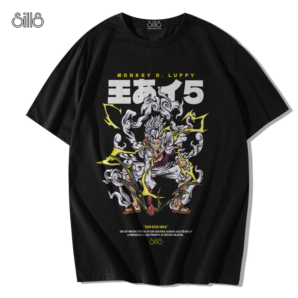 Jual Kaos Luffy Gear 5 Sun God Nika Hitam - Kaos One Piece - Kaos Anime ...