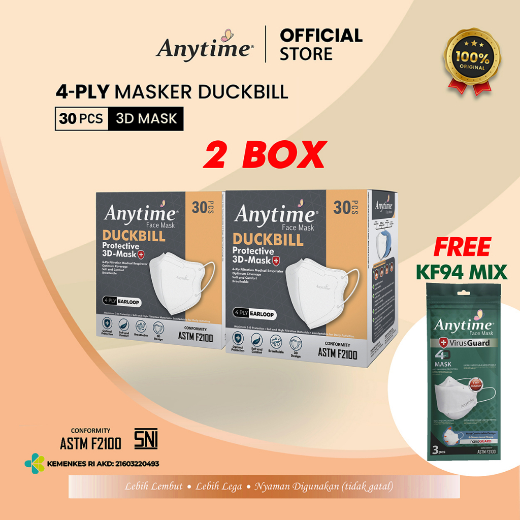 Jual MASKER DUCKBILL ANYTIME 4 PLY PAKET PROMO 2 BOX | Shopee Indonesia
