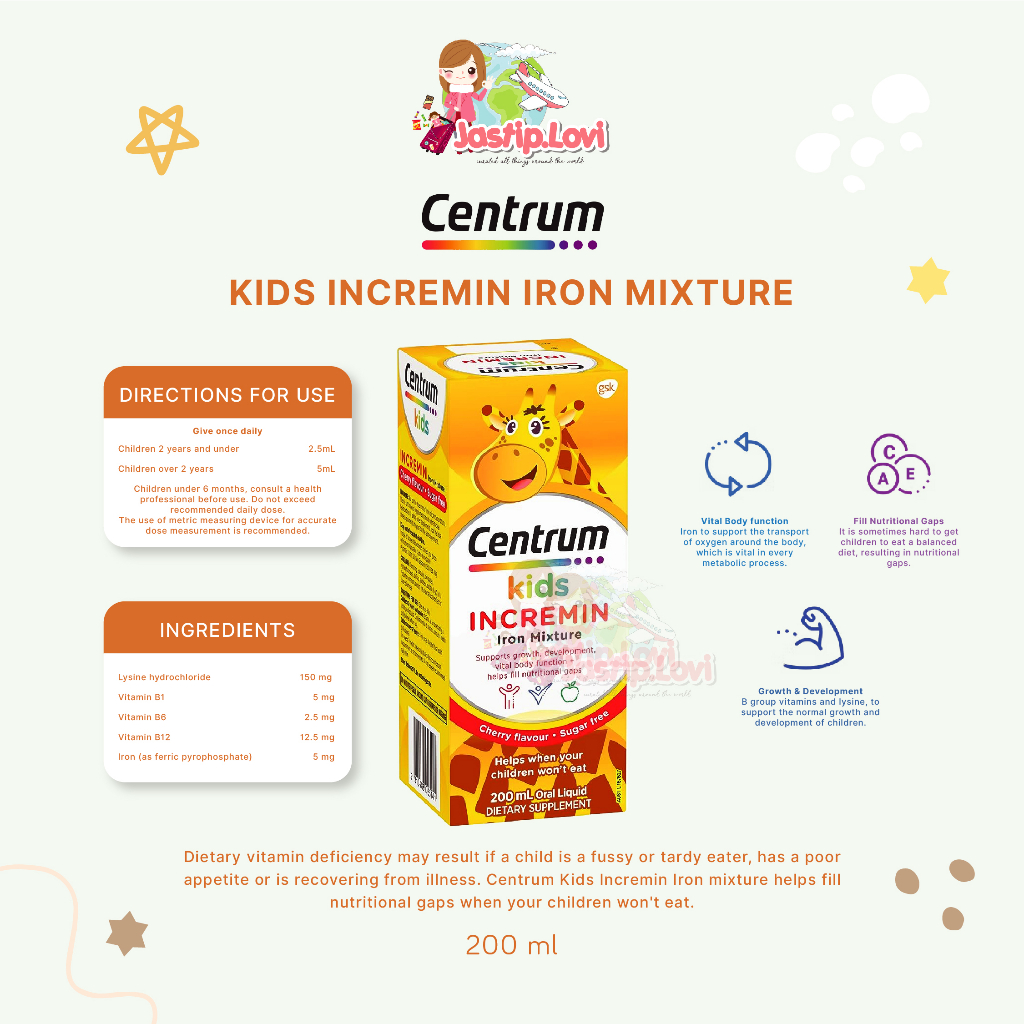 Jual centrum kids incremin iron mixture cherry flavor Original ...