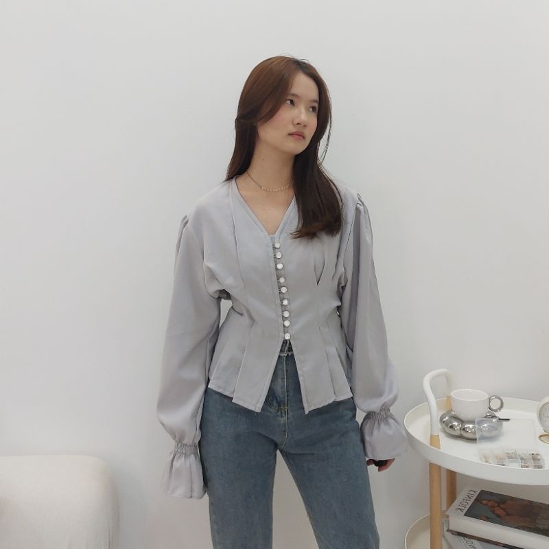 Jual Bora Top / Blouse Wanita Korea / Atasan Kantor Wanita Kasual / Blouse Elegan Korea / Blouse ...