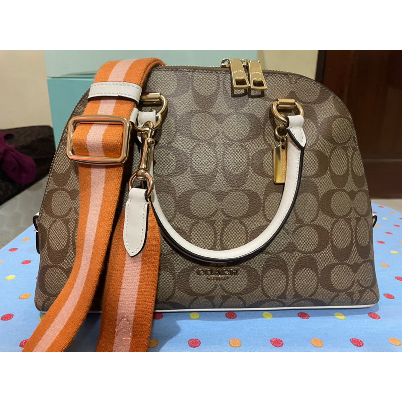 Jual coach original katy satchel in signature canvas khaki multi chalk | Shopee Indonesia