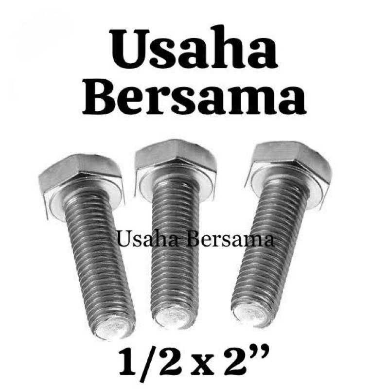 Jual BAUT 1/2 X 2” STAINLESS STEEL SS BAUT 1/2 X 2” SUS 304 ANTI KARAT ...