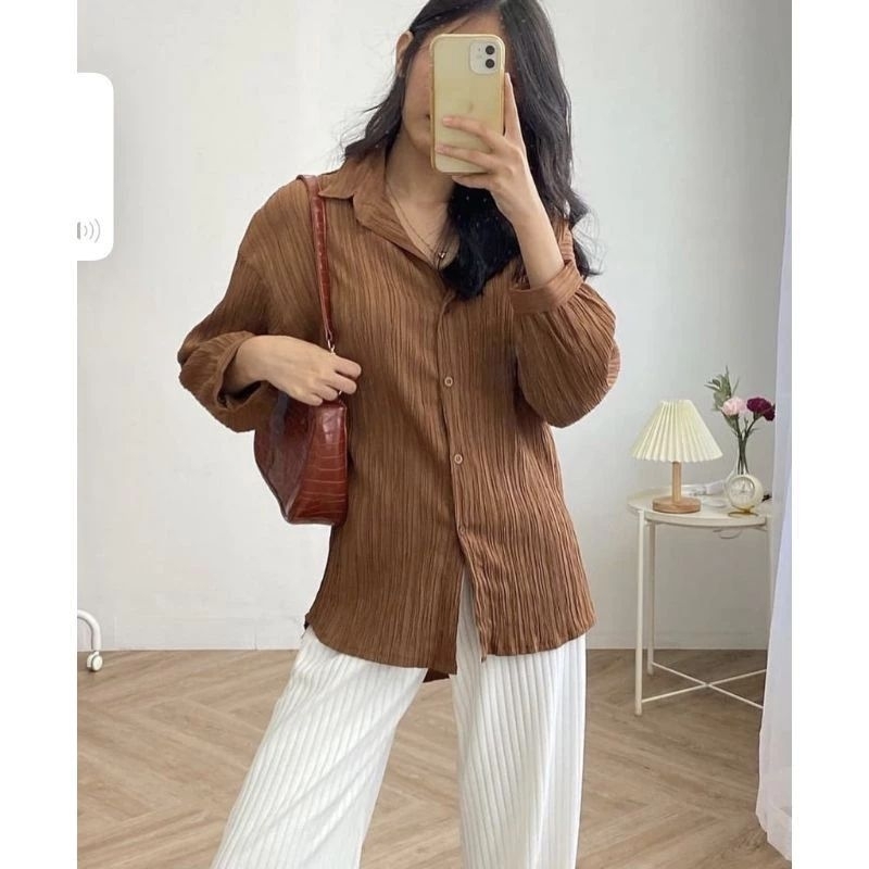 Jual Kemeja Wanita Harri Shirt Basic Lady Crush Oversize | Shopee Indonesia