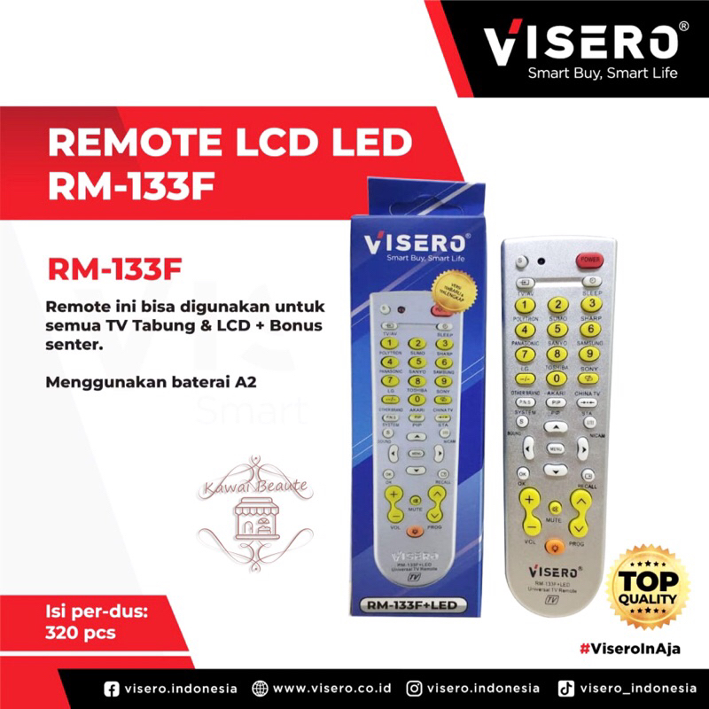 Jual Visero Remote TV Universal VISERO RM-133 + LED Cocok untuk segala ...
