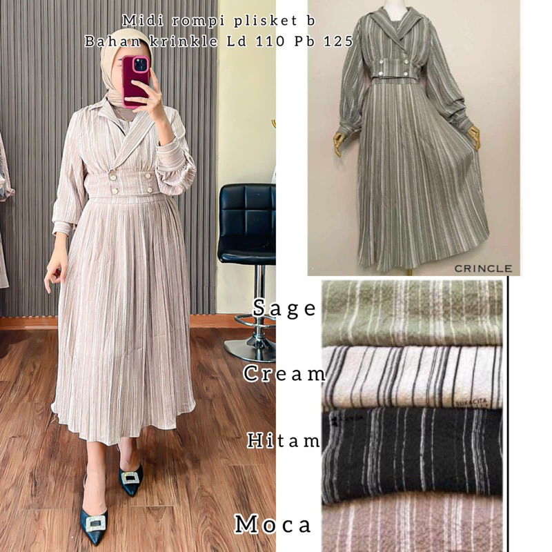 Jual Midi rompi salur/ dress rompi plisket | Shopee Indonesia