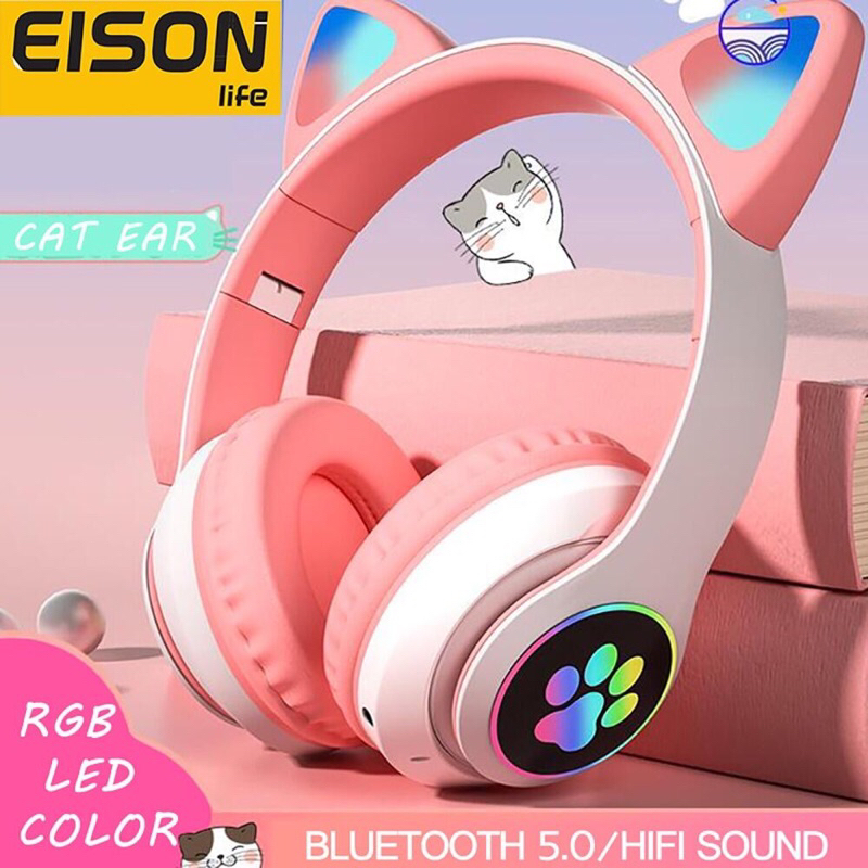 Jual Earphone Blue Tooth JST-28 Kucing Telinga Bluetooth 5.0 Headphone ...