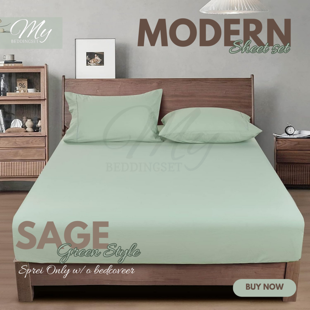 Jual [MY.BEDDINGSET] seprei set tanpa bedcover polos Warna Sage ...