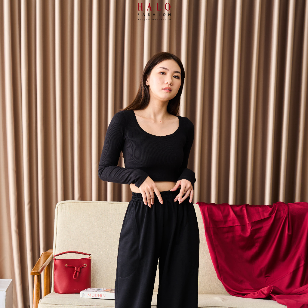 Jual [HaloFashion] Nancy Sexy CropTop Longsleeve Korean Basic Crop Sweetheart Neck Top | Shopee ...