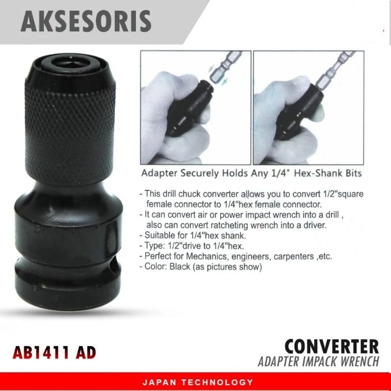 Jual DRIVER HEX SOCKET ADAPTOR KONEKTOR 1/2" SQUARE TO 1/4" HEX ...