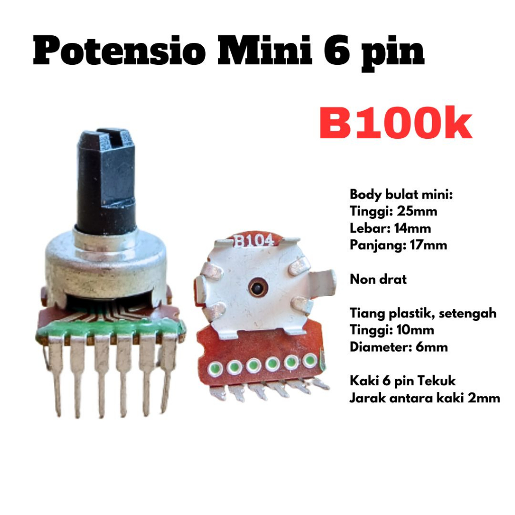 Jual Potensio Mini 6 pin B100k Stereo Kaki 6 Tekuk Potentio Meter 104 ...