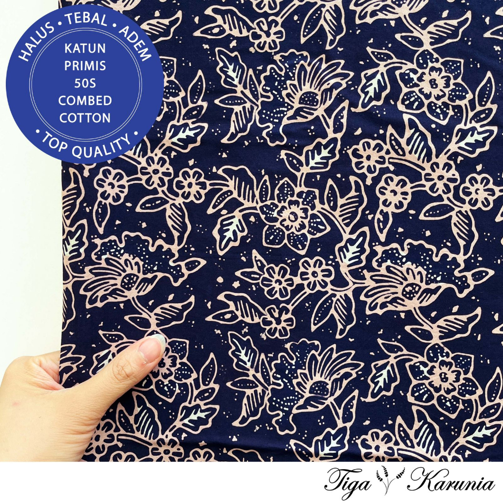 Jual Kain Batik Cap Semi Tulis Solo Bunga Navy Cream Katun Primis ...