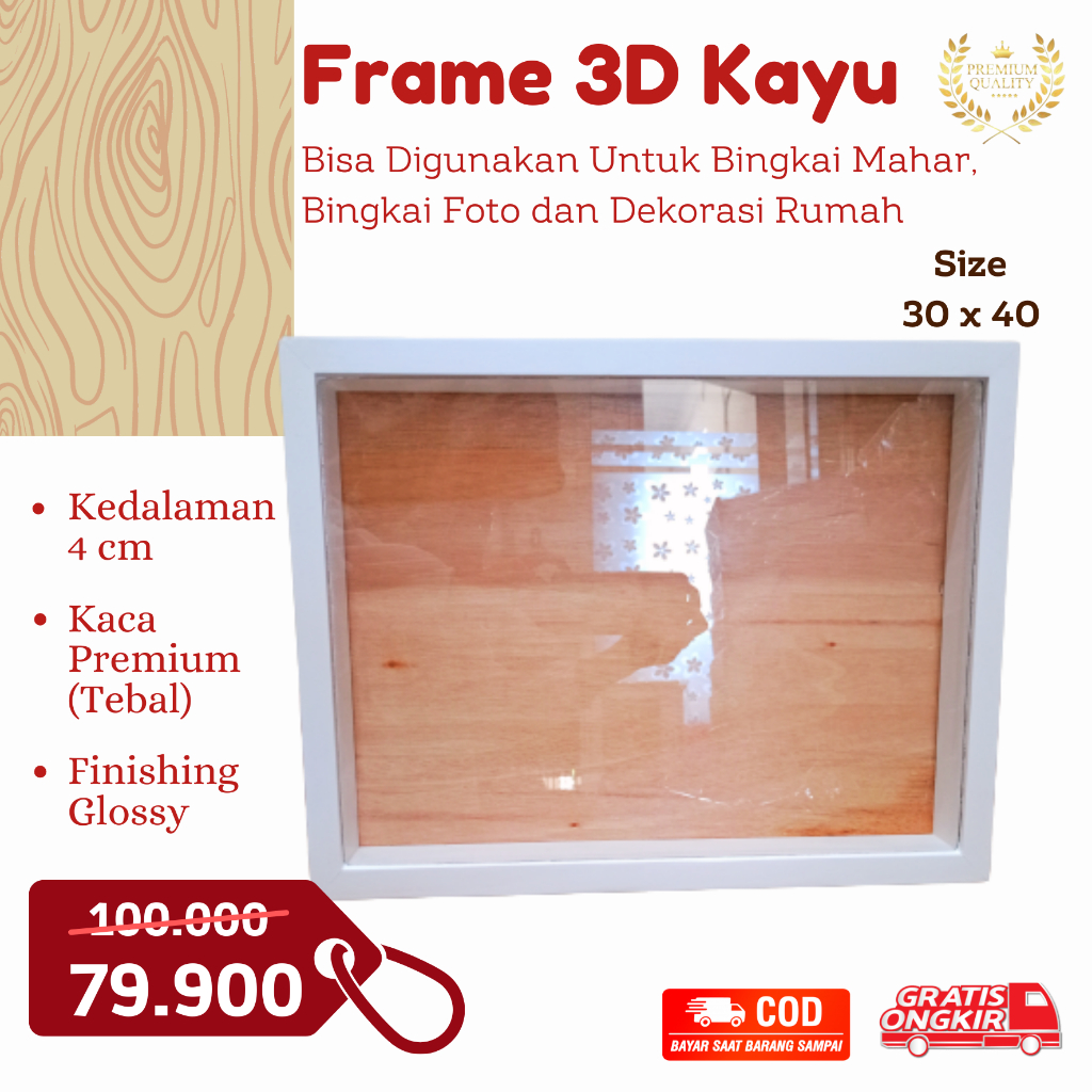 Jual SPESIAL Frame 3D Kayu PUTIH 30x40 Termurah | Frame Mahar ...