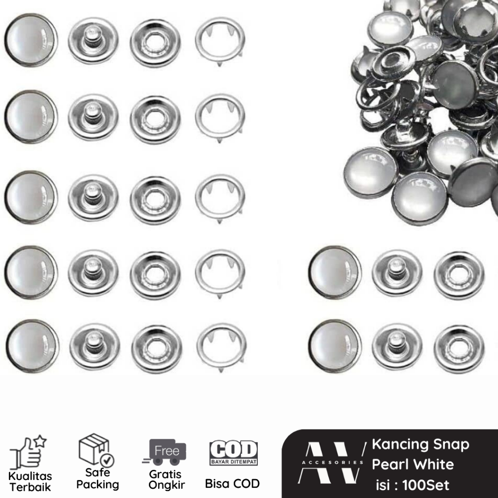 Jual AVACC Kancing Jepret Cetet Mutiara 11,5cm Pearl White Snap Button ...